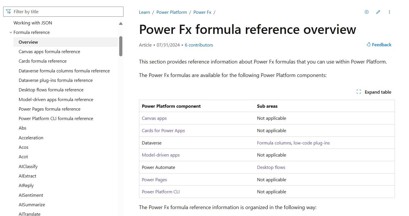 Power Apps Power Fx 数式リファレンスのカテゴリの構造が調整されました（2024/8月ごろ） | Power Apps ...